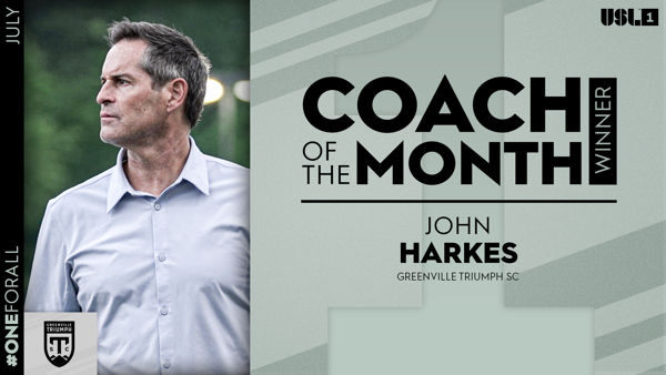 Greenville's John Harkes Named League One Coach of the Month for July