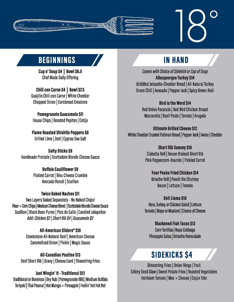 18 Degrees Menu