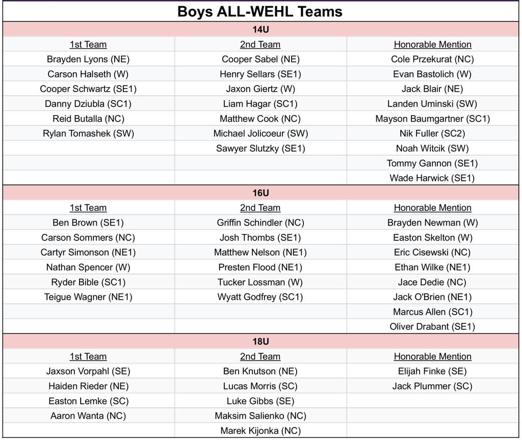2024-2025 WEHL All State Teams Announced