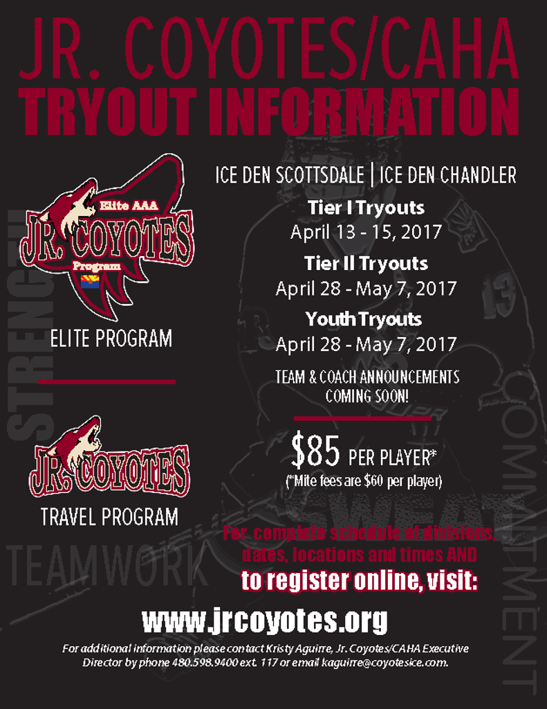 Jr. Coyotes excited to announce 2017 - 2018 tryouts
