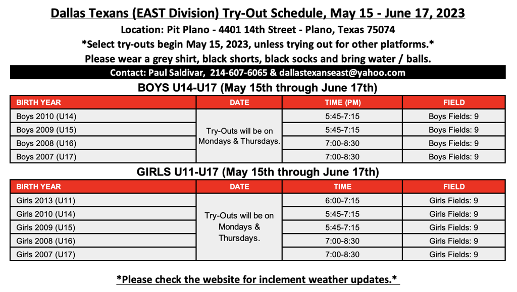 2023-2024 Boys Open Try-Outs