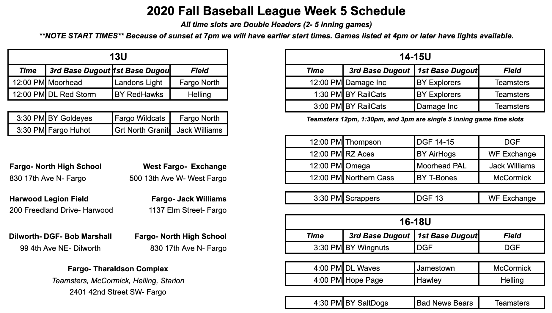 2020 Fall Baseball League